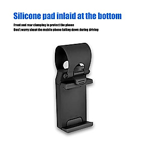 yonwait 1 Pack Car Steering Wheel Phone Mount, Fixed Clip Buckle Retractable Phone Holder, Silicone Cell Phone Navigation Bracket, Suitable for All Vehicles Cellphone Devices (Black)