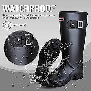 Lezzglt Rain Boots for Women and Waterproof Garden Shoes, Anti-Slipping Knee-high Rubber Boots for Ladies with Comfortable Insoles, Keep Warm Lightweight Work Tall Fishing Boots for Outdoor