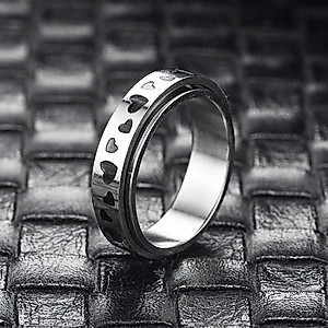Anti Anxiety Fidget Ring Stainless Steel Spinner Ring for Women Men Love Heart Shape Rotatable Thumb Spinning Worry Rings Stress Relieving Wedding Band Engagement Marriage Promise Rings Silver