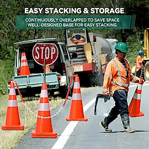 YITAHOME Traffic Cones 28 Inch (12 Pack), with 36FT Chain and Reflective Collars, PVC Orange Construction Cones, Safety Cones for Parking Lot, Home Road