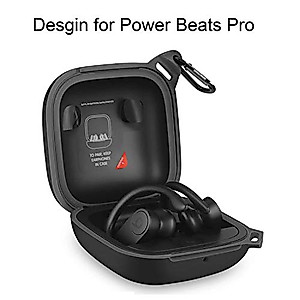 Anti Lost Carrying Protective Silicone Replacement Case for Beats Powerbeats Pro 2019 Full Body Protection Shockproof Powerbeats Charging Case Skin and Cover with Carabiner Black