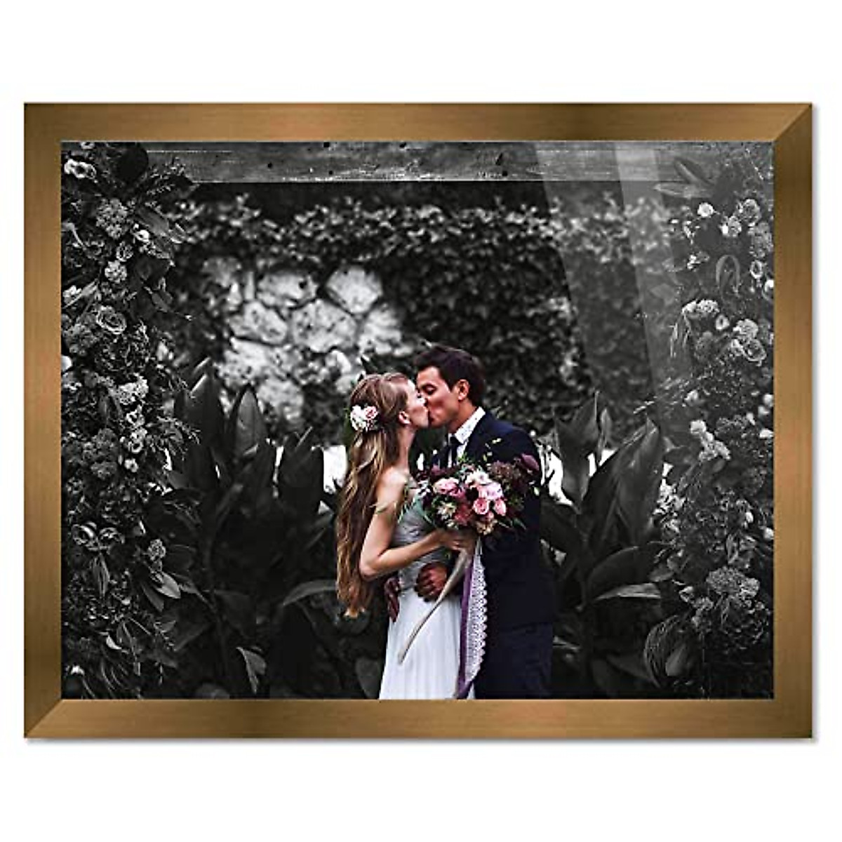 8.5x5.5 Frame Gold Bronze Picture Frame - Modern Photo Frame Includes UV Acrylic Shatter Guard Front, Acid Free Foam Backing Board, Hanging Hardware Wood Wall Frames for Family Photos - no Mat