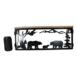 Ebros Gift Forest Woodlands Rustic Black Bear Family Metal Cutout Art Wall Hanging Floating Wood Shelf 20" Wide Rustic Bears Decorative Cabin Lodge Country Mountain Western Homes