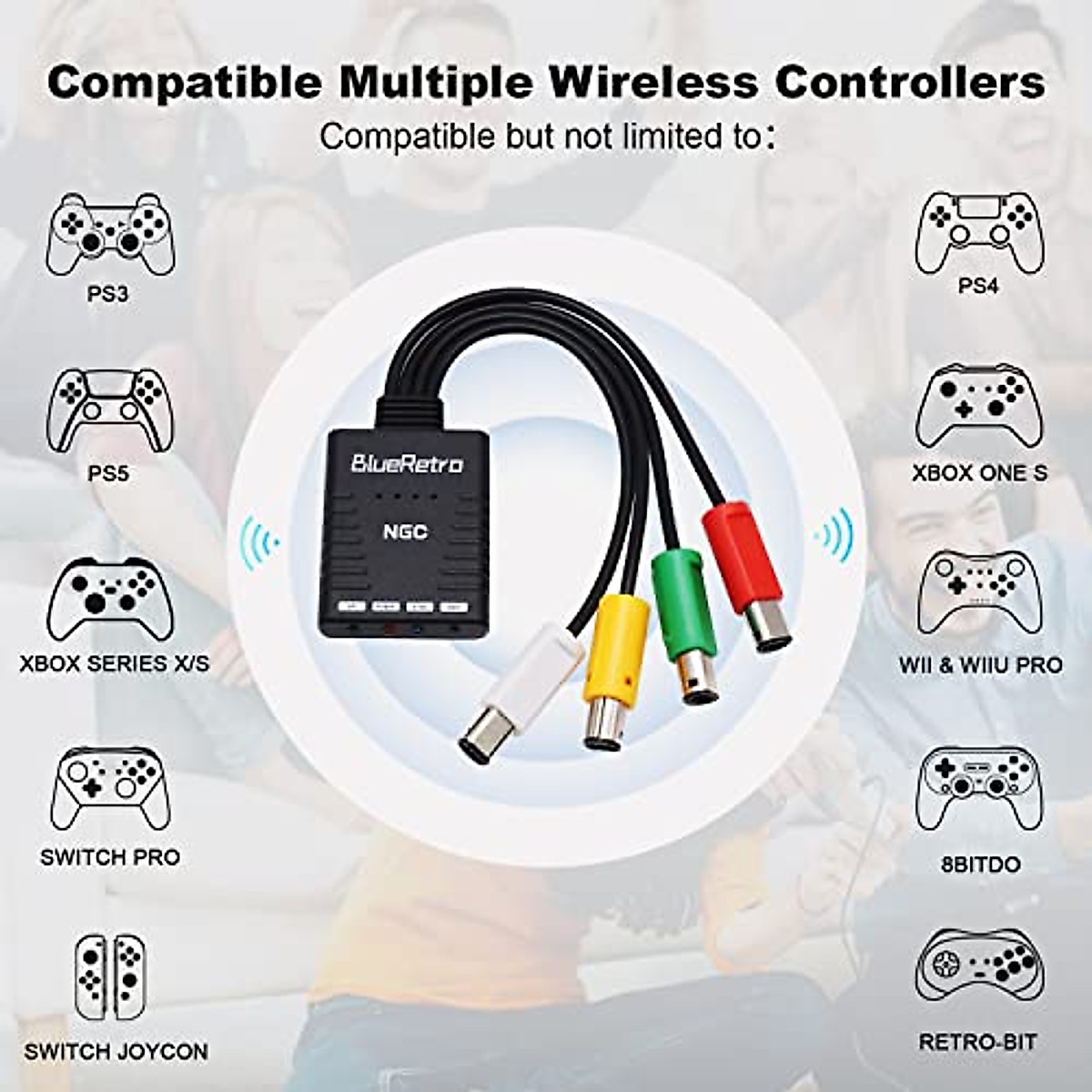 RetroScaler Wireless Controller Adapter - Bluetooth Controller Adapter for NGC Game Console, Compatible with PS3/PS4/PS5, Xbox One S, Series X/S, Switch Pro, Video Game Converter to NGC System