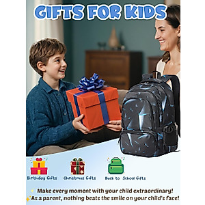 BLUEFAIRY Boys Backpack Elementary Kids School Bags Middle School Primary School Bookbags Lightweight Sturdy Durable Gift with Plenty of Pockets Age 5-9（Black&Blue