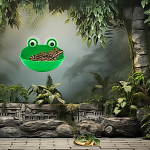 OWMOSYX Frog Habitat with Suction Cup, 2 Pcs Cute Fish Tank Accessories Frog Dish Holder Frog Decor Frog Terrarium Decor for Tree Frog Toad Tadpole, Plastic, Green