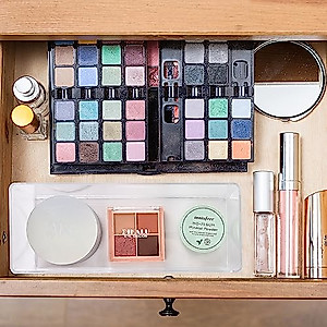 POPPEYGO Stackable Clear Drawer Organizers Small Makeup Vanity Storage Bins Trays and Office Desk Drawer Dividers Single Compartment 2 Pack