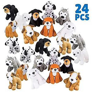 BULK 24 Plush Puppy Dog Stuffed Dog Animal Toys | Variety Pack Made of Soft Plush ● Great as a Party Favor, Gift, or Companion ● Pretend Play for Kids ● Dozen Puppy Assortment (24 Pack)