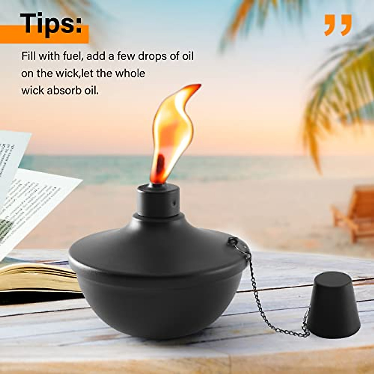 SNOGSWOG 6 Pack Metal Table Top Torches, 18oz Citronella Torches for Outside, Refillable Flame Light Torch, Decorative Tabletop Lantern for Yard, Patio, Deck, Garden, Party, Landscape