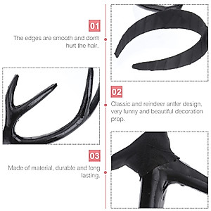 Lurrose Black Antler Headband Long Antler Ears Hairband Deer Horn Elk Headpiece for Holloween Christmas Cosplay Party