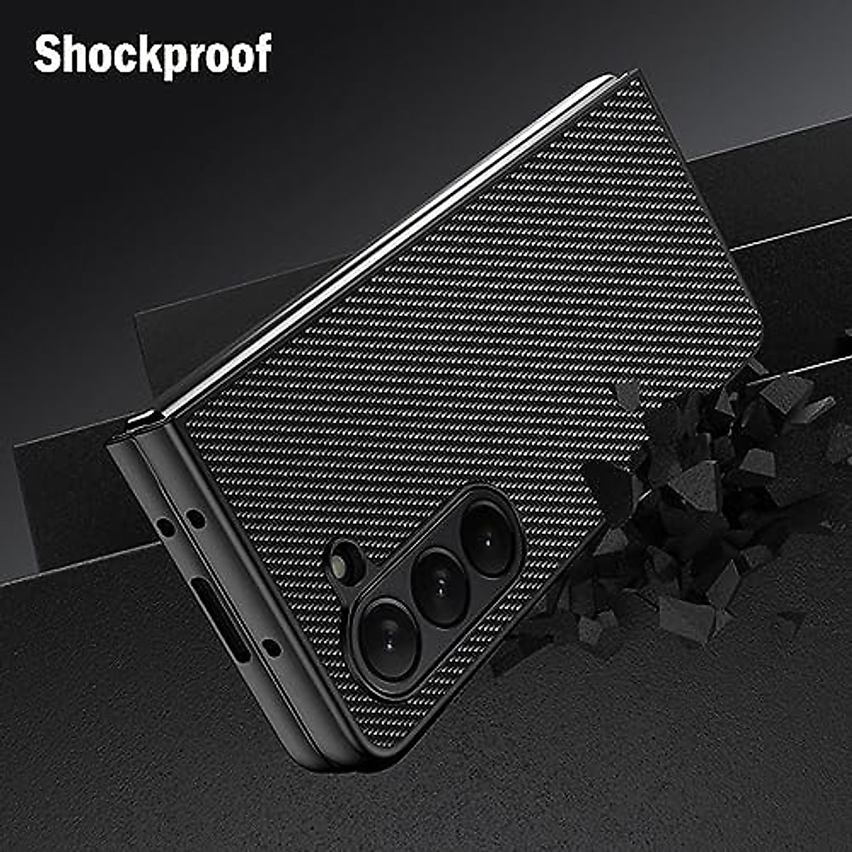 THikk Leather Case for Samsung Galaxy Z Fold 5, Carbon Fiber Texture Premium Faux Leather Slim Phone Case Scratch Resistant Protective Cover for Samsung Galaxy Z Fold 5,Black