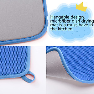 2 Pack Microfiber Dish Drying Mat,Large Absorbent Kitchen Drying Pad,Dishes Drainer Pads for Kitchen Counter,19×14.5 Inch,(Grey/Blue)