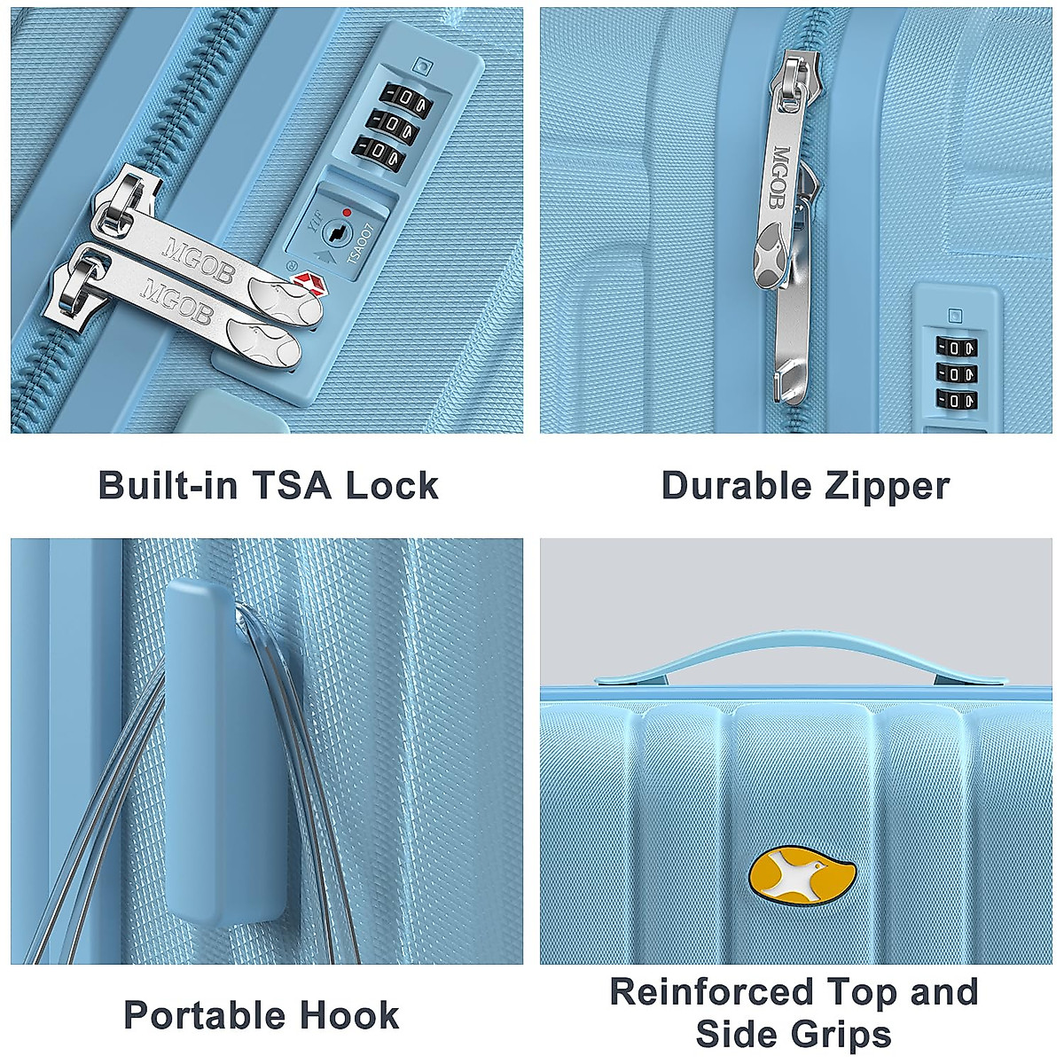 MGOB Carry On Luggage 22x14x9 Airline Approved, Hard Suitcases with Spinner Wheels, Polycarbonate Lightweight Luggage, Durable & Stylish, Built-in TSA Lock, Blue