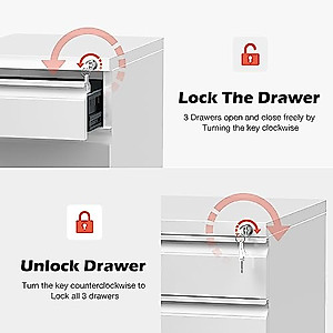 OLIXIS Home Office, File Cabinet Fireproof with Lock, Mobile Storage with Pre-Assembled, 3 Drawer, White