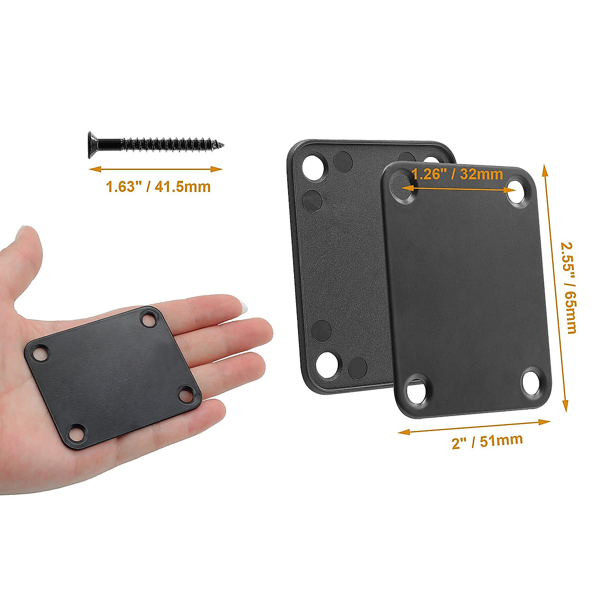 Jersvimc Black Bass Guitar Neck Plate Replacement with Mounting Screws, Metal Neckplate Telecaster Neck Shim Electric Guitar Hardware Parts for Jazz Acoustic Stratocaster