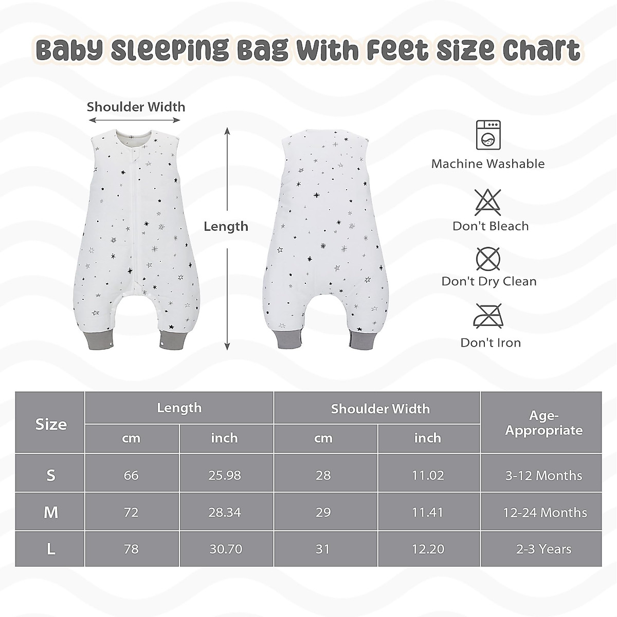 Baby Sleep Sack with Feet 2.5 TOG Winter Toddler Sleeping Sack Combed Cotton Baby Wearable Blanket for Early Walkers (Stars, 12-24 Months)