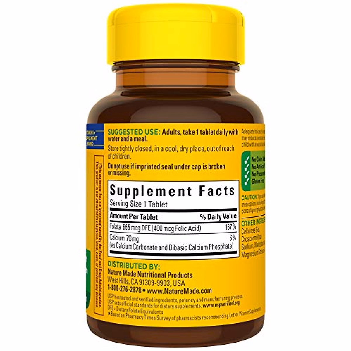Nature Made Folic Acid 400 mcg (665 mcg DFE), Dietary Supplement for Nervous System Function, 250 Tablets, 250 Day Supply