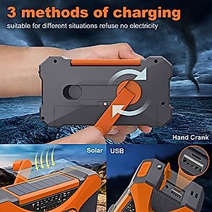 【10000mAh】 Emergency Radio Hand Crank Solar, NOAA Weather Radio Multiple Power Sources,Flashlight, Reading Lamp,Cell Phone Charger, SOS Alarm, Portable AM/FM/WB Radio with Headphone Jack (Orange)