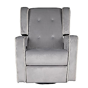 Polar Aurora Swivel Glider Rocker Recliner - Single Suede Tufted Gliding Chairs for Living Room Home Theater (Light Gray)