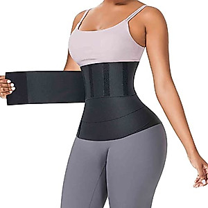FeelinGirl Waist Trainer for Women Sauna Belt Tummy Wrap Plus Size (One Size, Black)