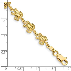 IceCarats 14K Yellow Gold Sea Turtle Chain Charm Bracelet
