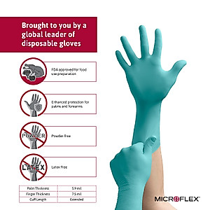 Microflex N89 Disposable Large Nitrile Gloves w/Rough Finish & Powder Free for General Use, Sample Taking - Green (Box of 50)