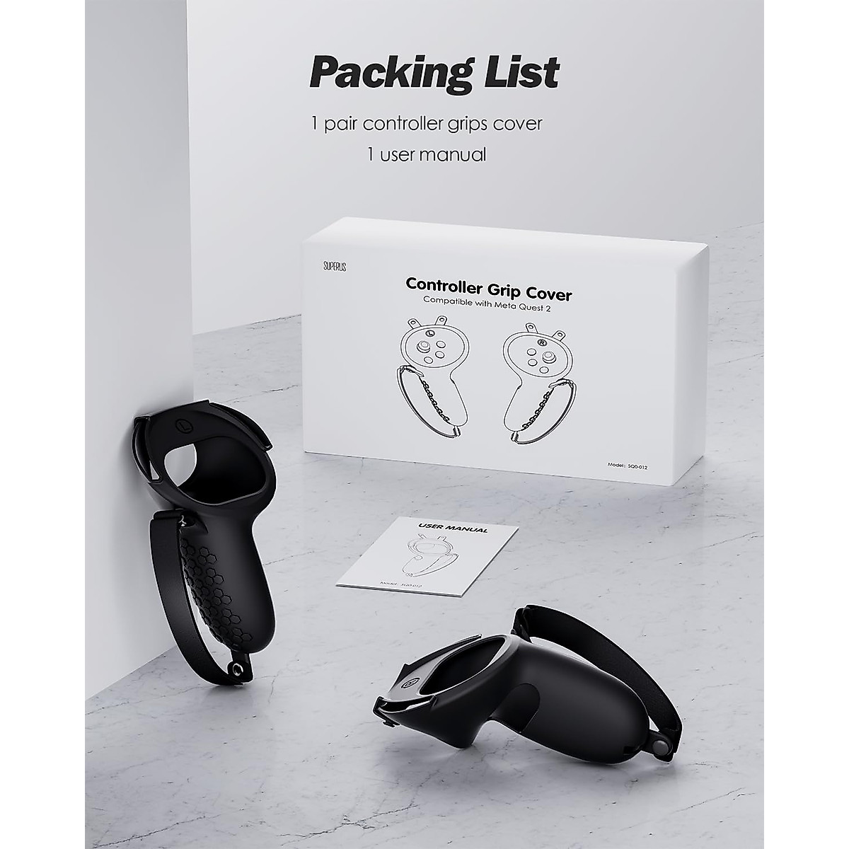 SUPERUS Controller Grips Cover for Oculus Quest 2, Anti-Slip Texture - VR Accessories Compatible with Meta Quest 2, Silicone Controller Grips Cover with Adjustable Knuckle Straps