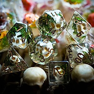 UDIXI 7-Die DND Dice Set, Polyhedral Dice Set for Dungeons and Dragons, D&D Skull Dice for RPG MTG Table Games, D and D Dice Set (Skull-Seaweed)