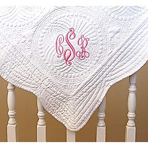 Monogram Baby Quilt 36 x 46 Inches White Blanket Cotton