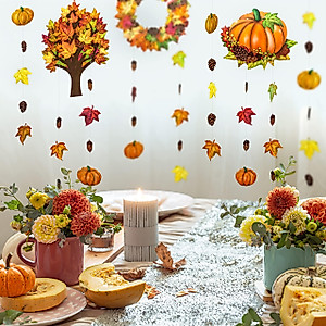 6 pcs Fall Pumpkin Leaf Garlands for Fall Party Decoration Thanksgiving Decor Autumn Birthday Banner Maple Leaves Hanging Garland Streamer Backdrop for Wedding Bridal Baby Shower Party Supplies