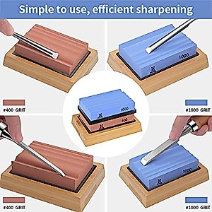 GUYUE Sharpening Stone Wood Carving Sharpener, 400 and 1000 Double Side Grit Waterstone, Best Whetstone Sharpener,For Woodworking, Wood Carving Tools, Chisels and Chisels With Non-Slip Bamboo Base