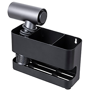 MyGift Modern Wall Mounted Black Metal Hair Styling Tools and Accessories Heat Resistant Holder with 3 Slots, Salon Hot Tool Organizer Rack for Blow Dryer Straightener Curling Iron