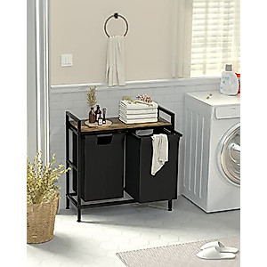 Egepon Laundry Basket, 2 * 11 Gal /42L Divided Laundry Hamper with Removable Liner Bag, Large Capacity Metal Frame Made Laundry Sorter Laundry Room Organization