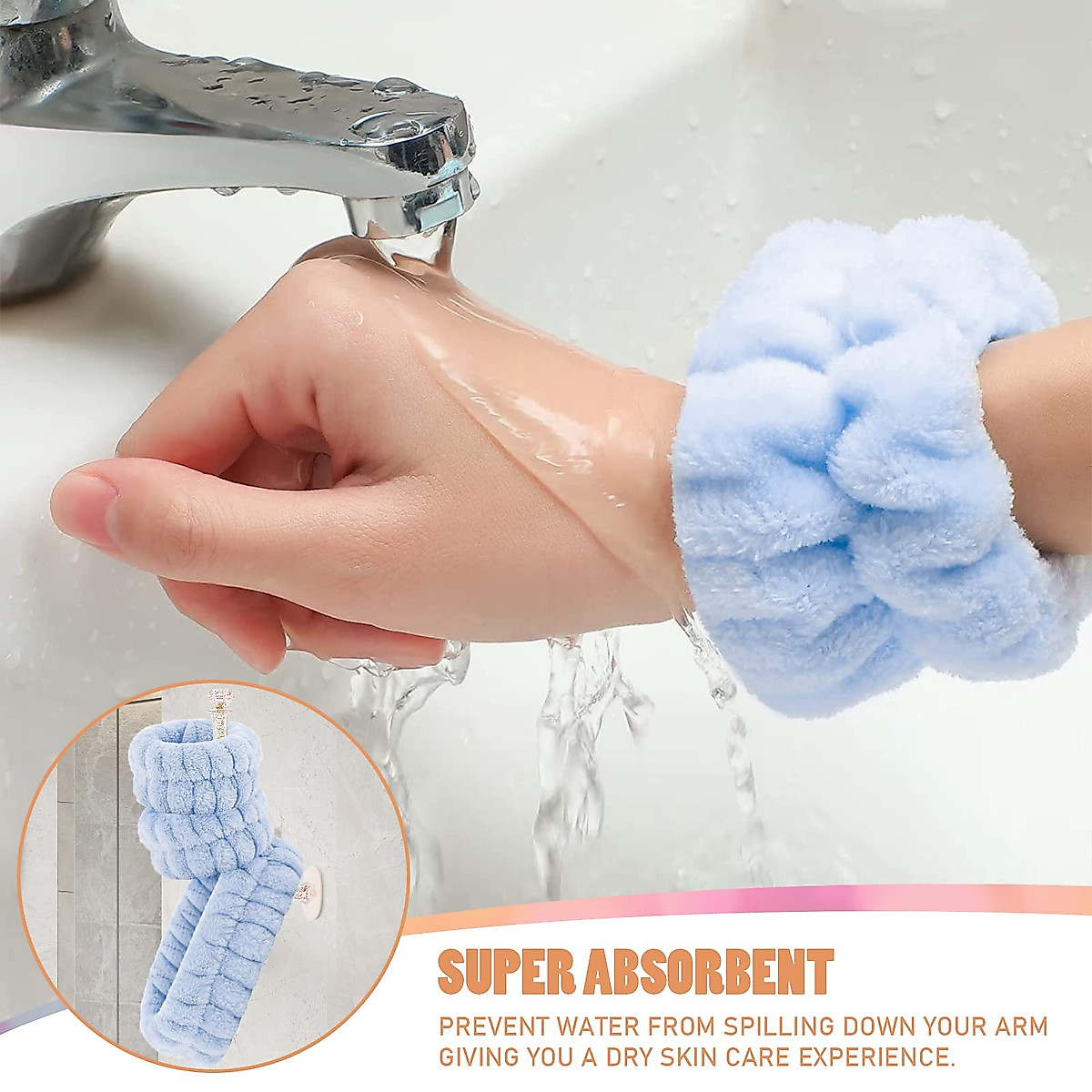 CERETIA Face Wash Headband and Wristband Set of 2, Wrist Towels for Washing Face with Holder Microfiber Wristbands for Washing Face Absorbent Spa Wristbands Wrist Scrunchies Face Washing Wristbands