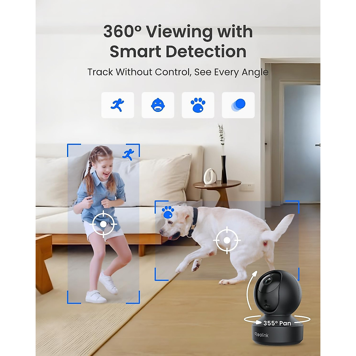 REOLINK E1 Pro 4MP HD Plug-in Home Security Indoor Camera with 2.4/5 GHz Wi-Fi, Auto Tracking, Smart Person/Pet Detection, Multiple Storage Options, Ideal for Baby Monitor/ Pet Camera/Elderly