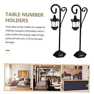 NUOBESTY 4pcs Street Light Clip Tabletop Miniatures Wedding Decorations for Tables Mini Card Holder Place Stand Dollhouse Lamppost Street Lamp Models Metal Black Message Clip Note Clamp