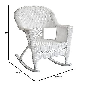 Jeco Rocker Wicker Chair with Blue Cushion, Set of 2, White