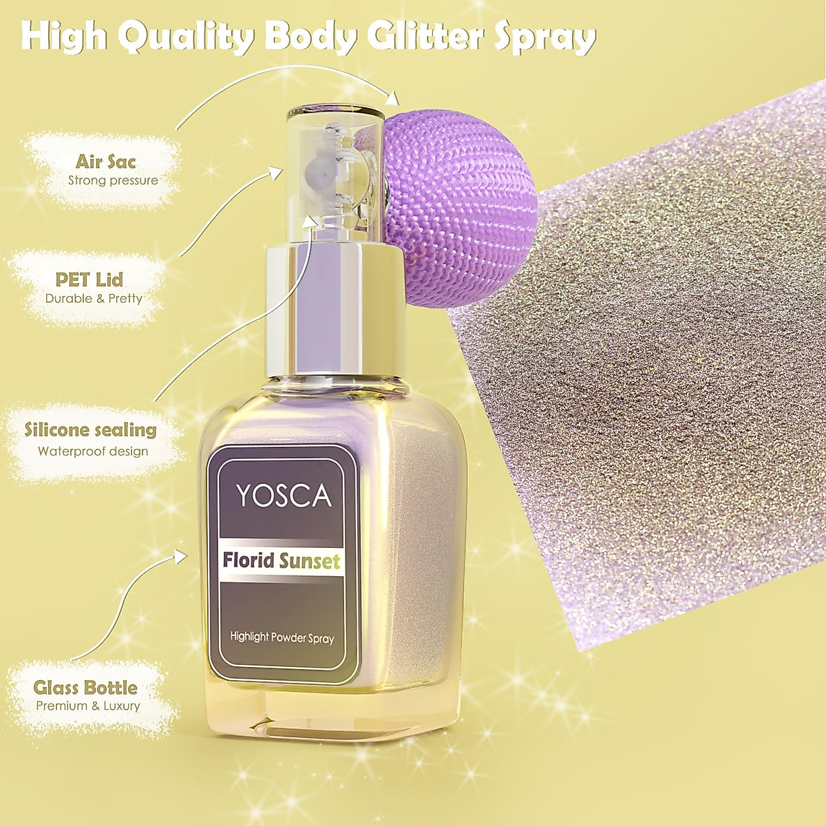 Highlighter Powder Spray, 20ML Cosmetic Grade High Gloss Body Shimmer Powder Fairy Dust Highlighter Sparkle Face Makeup Setting Magic Diamond Glitter Spray Shimmer Face Body Skin Hair Clothes