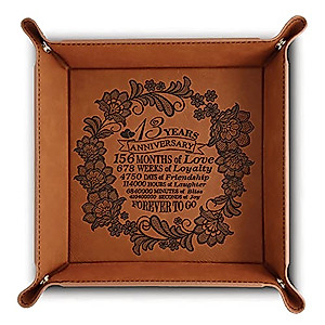 Bella Busta-13 Years Anniversary-Traditional Lace Engraved Art Work Design for 13th Anniversary-Engraved Leatherette Valet Tray (Rawhide)