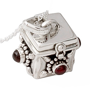 NOVICA Handmade .925 Sterling Silver Garnet Prayer Box Pendant Necklace Artisan Crafted in Burgundy Red India Spiritual Birthstone 'Royal Prayer'