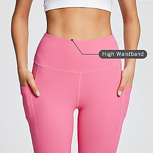 BALEAF Leggings for Women Tummy Control with Pockets Deep Workout High Waisted Athletic 7/8 Gym Ultra Soft Petite Yoga Ankle Pants Hot Pink 2XL