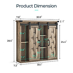 LINSY HOME Bathroom Wall Cabinet, 31“W Farmhouse Medicine Cabinet with Sliding Barn Door and Adjustable Shelves, Storage Cabinet Wall Mounted for Bathroom, Kitchen, Brown