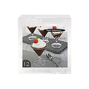Party Essentials Miniware Hard Plastic Appetizer and Dessert Mini Glasses/Serving Tasting Cups, Clear, 2 oz. Martini Glasses, Pack of 12