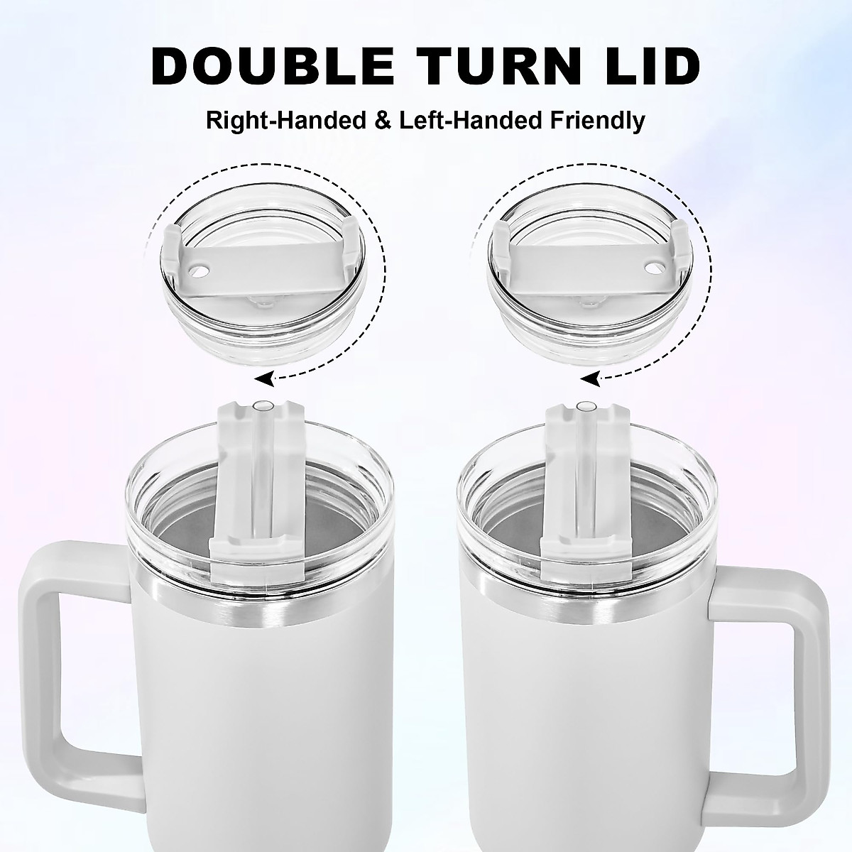 FECBK 40 oz Tumbler with Handle and Straw, 100% Leak-Proof Travel Mug, Stainless Steel Double Wall Vacuum Insulated Coffee Cup Keeps Cold For 34 Hours, Dishwasher Safe, Grey