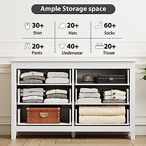 HOUROM White Dresser, Modern Farmhouse 6 Drawer Double Dresser for Bedroom Adults & Kids with Vintage Gold Pulls, Wide Dressers & Chests of Drawers, 6 Drawer Dressers for Hallway, Antique White