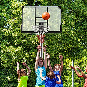 Goplus Portable Basketball Hoop Outdoor, 64’’-79’’ Poolside Basketball Goal Height Adjustable w/2 Wheels, Shatterproof Board, Fillable Base, Waterproof Basketball Stand for Kids Teenagers Youth
