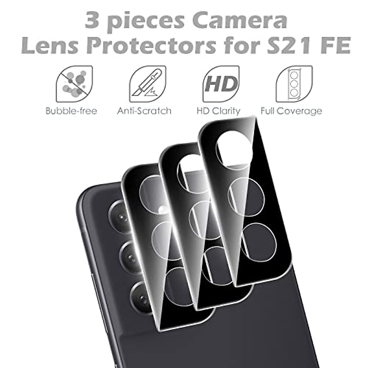 imluckies [3 Pack] for Samsung Galaxy S21 FE Camera Lens Protector, Ultra Thin Tempered Glass, Anti-Scratch & HD Clear, Easy Installation, Case Friendly Only for Samsung S21 FE 5G 2021 - Black