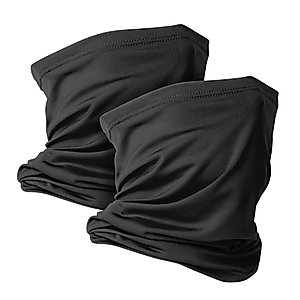 VULKIT 2 Pack Neck Gaiter Face Mask Scarf Reusable Bandanas Tube UV Protection Headwear Balaclava Outdoor Sport for Men and Women Black