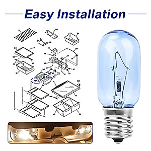 ANTOBLE Refrigerator Light Bulb 40 Watt 297048600 241552802 Compatible with Frigidaire Kenmore Whirlpool Electrolux KitchenAid Fridge Light Bulbs Replacement Freezer Bulb T8 E17 Lamp Light, 2 Pack