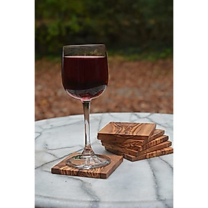 The Live Edge - Olive Wood Coasters for Drinks 6 Piece Set Coasters for Wooden Table | Rustic Coasters for Office Desk | Unique Drink Coaster For Tabletop Protection | Wooden Coasters For Coffee Table